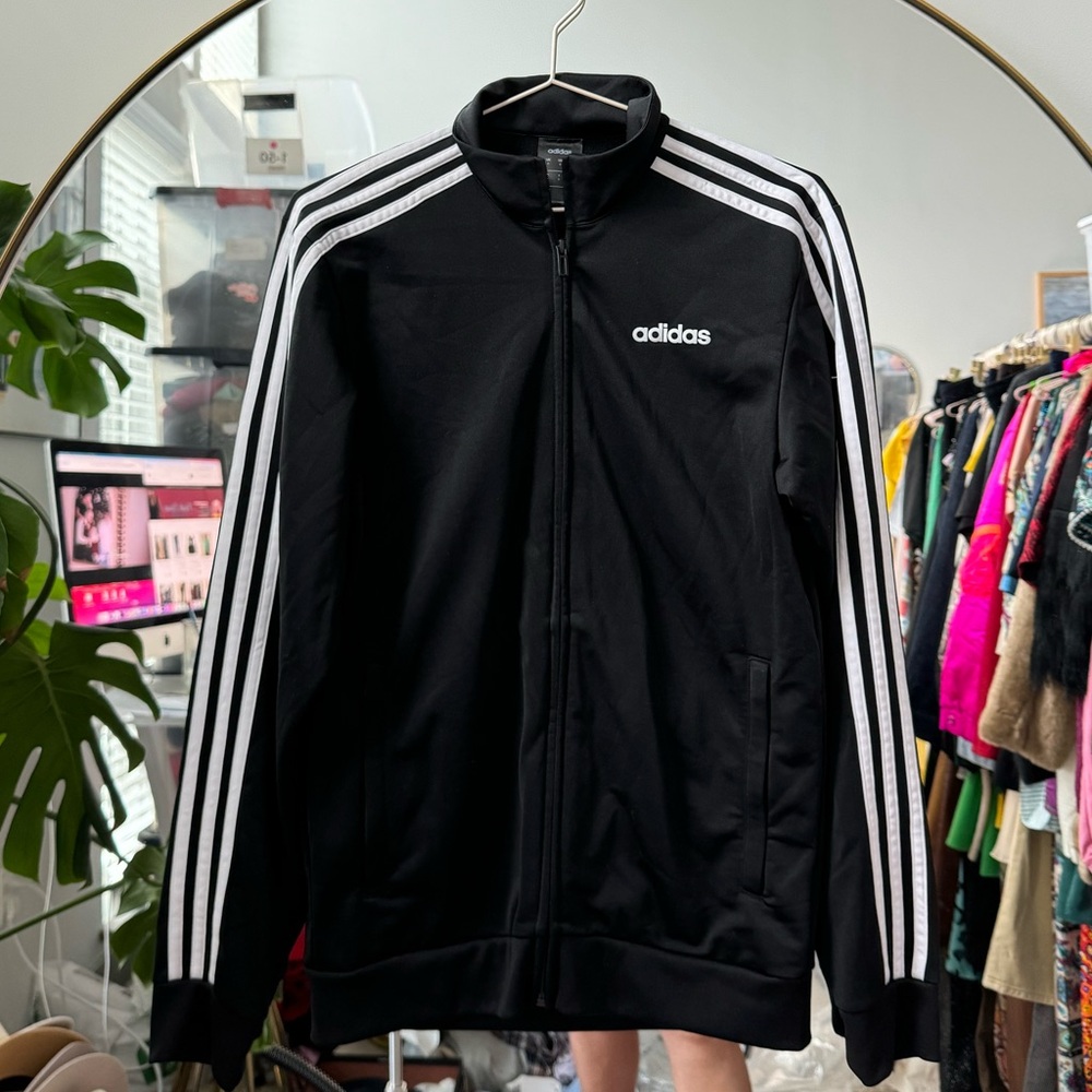 Adidas Black White Stripe Logo Classic Track Jacket S… - Gem